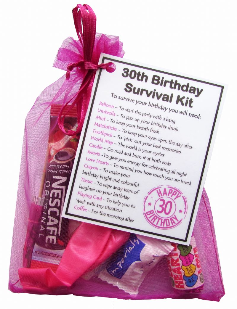 30th Birthday Survival Kit Gift - Novelty 30th gift for her PINK Bag