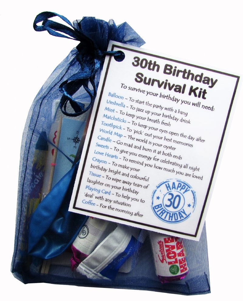 30th Birthday Survival Kit Gift - Novelty 30th gift for him BLUE Bag